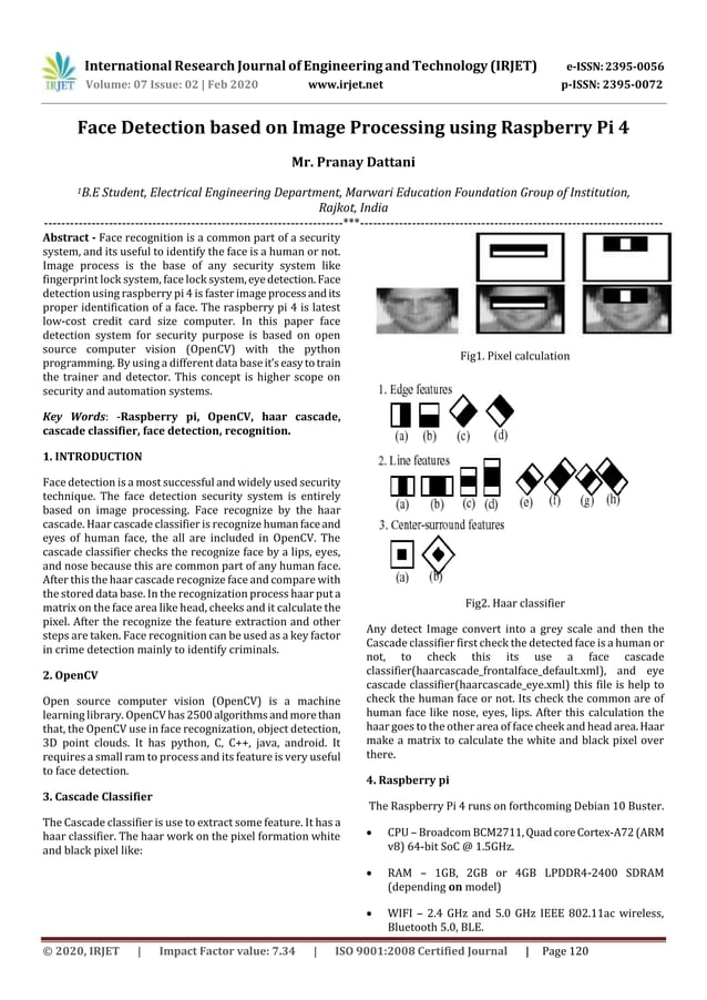 Irjet Face Detection Based On Image Processing Using Raspberry Pi 4 Pdf
