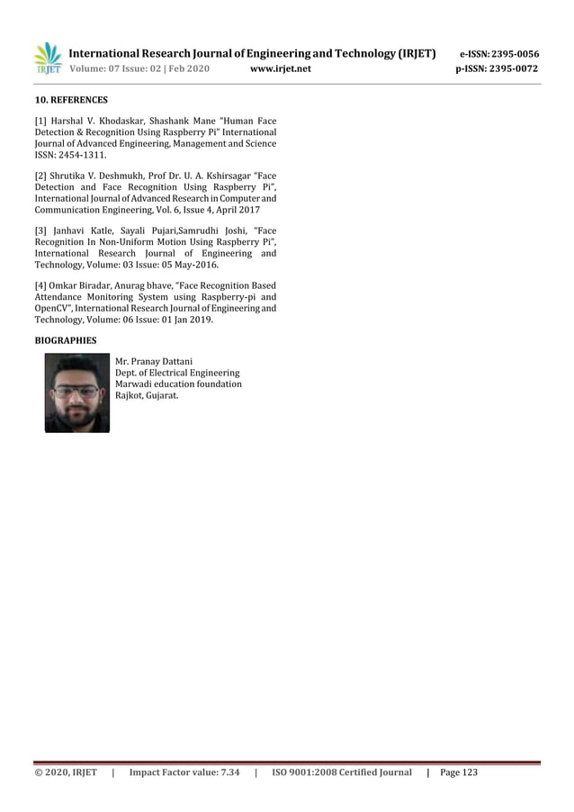 Irjet Face Detection Based On Image Processing Using Raspberry Pi 4 Pdf