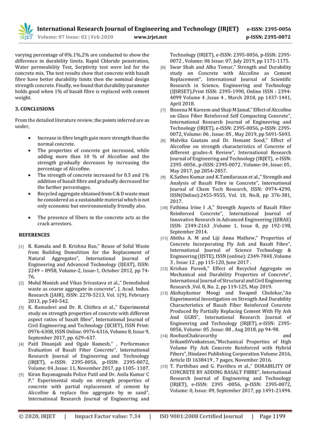 IRJET- A Study on Strength Properties of Basalt Fibre Reinforced Concrete with Filler Materials ...