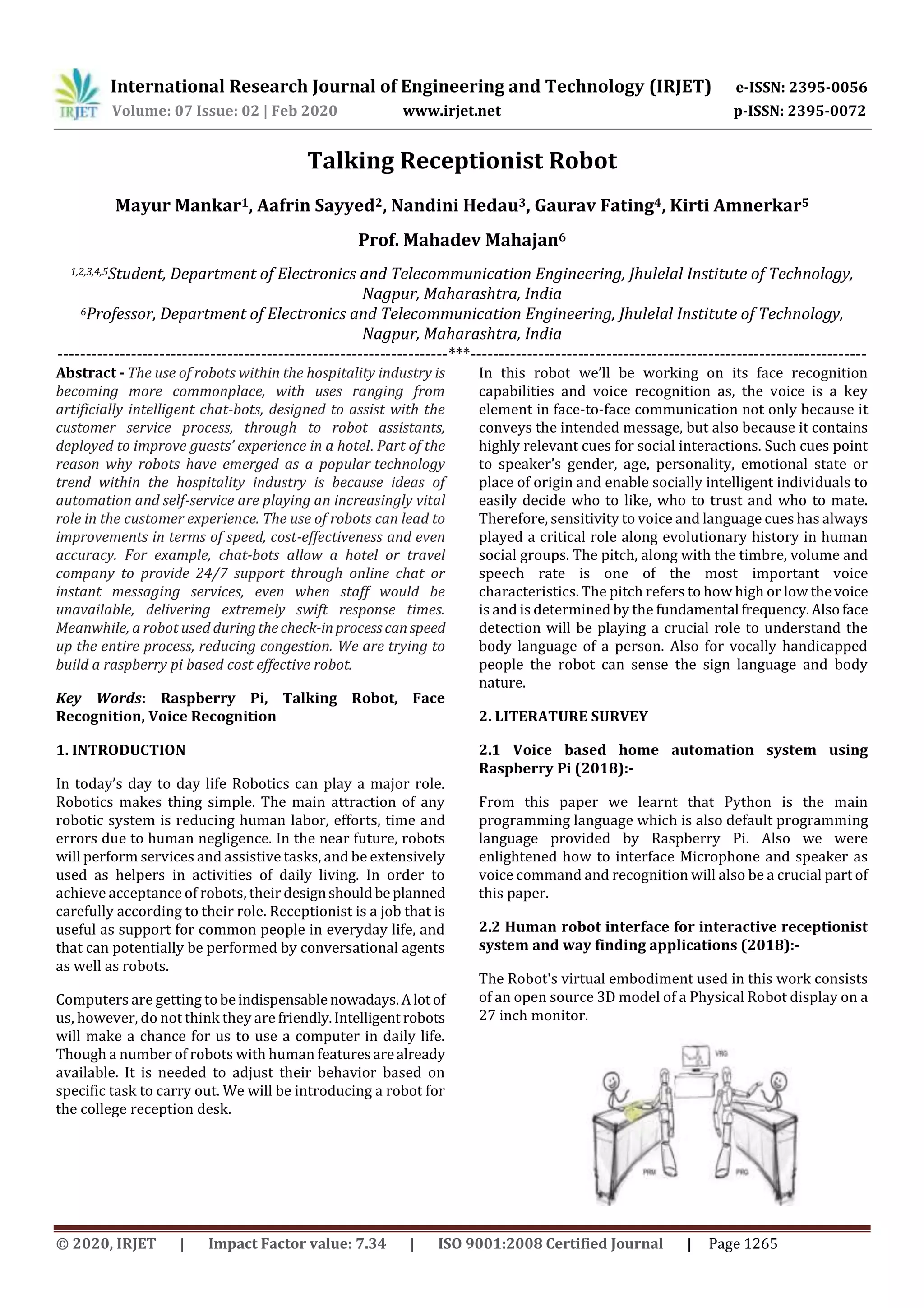 IRJET- Talking Receptionist Robot | PDF