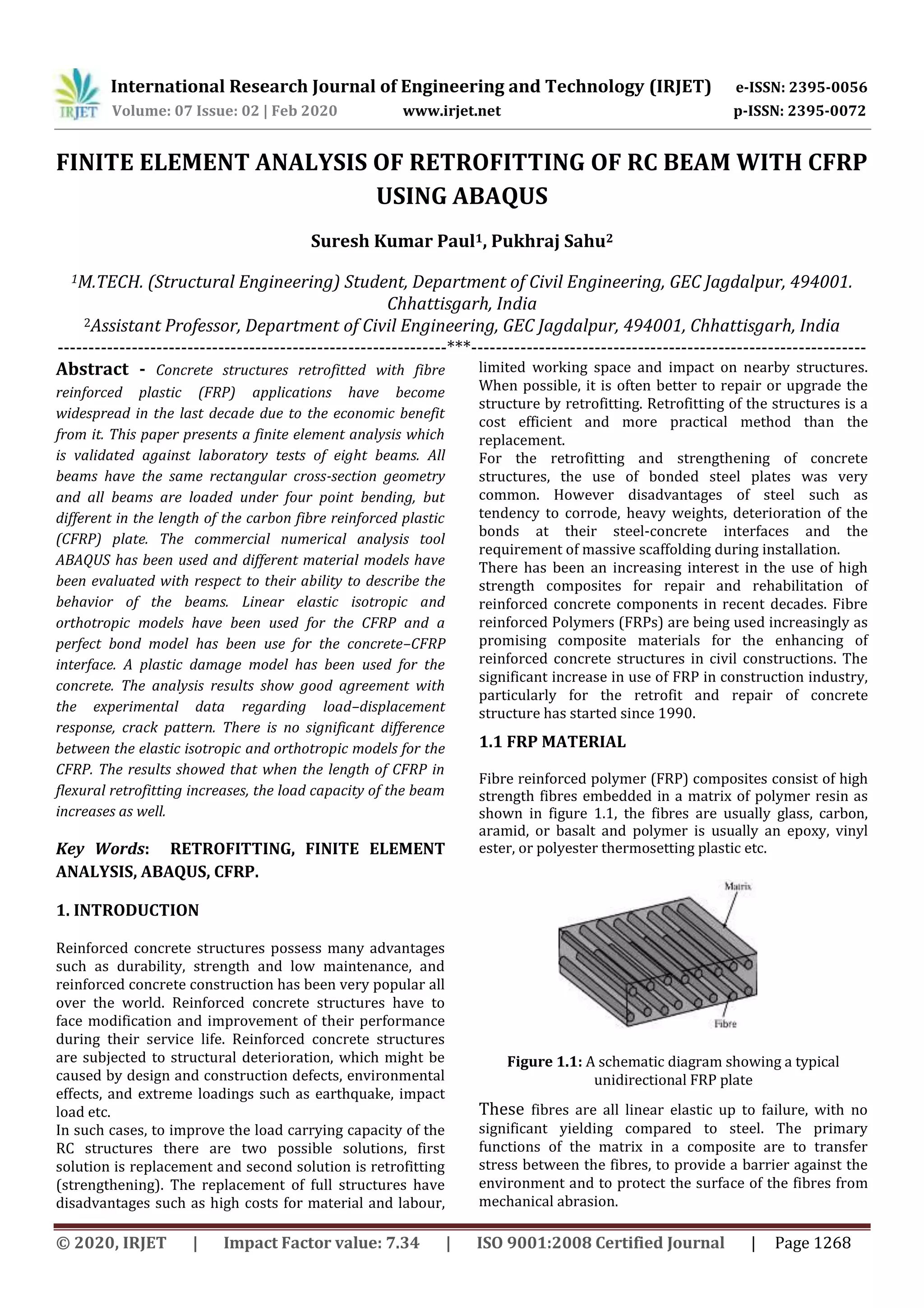 IRJET- Finite Element Analysis of Retrofitting of RC Beam with CFRP using Abaqus | PDF
