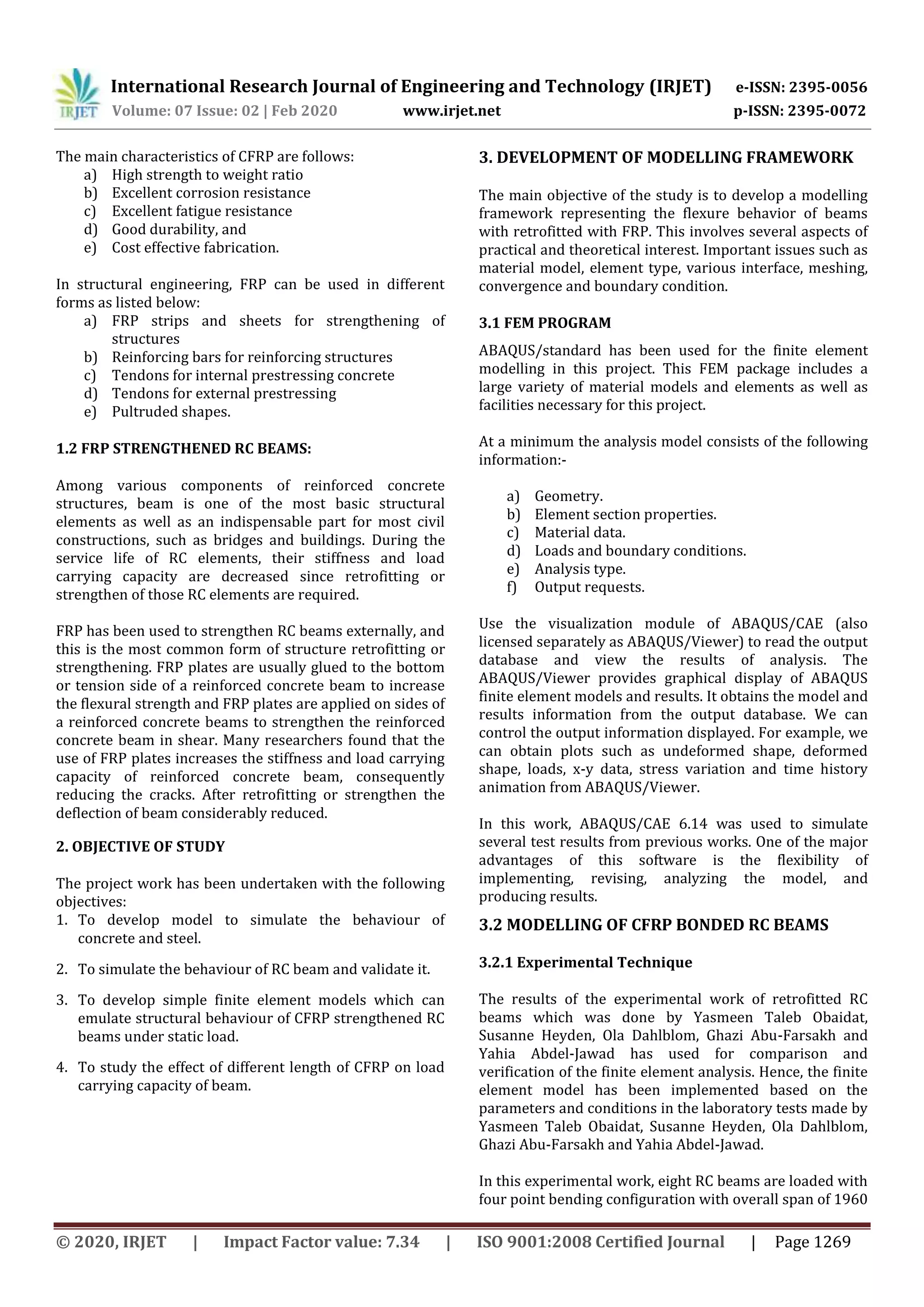 Irjet Finite Element Analysis Of Retrofitting Of Rc Beam With Cfrp
