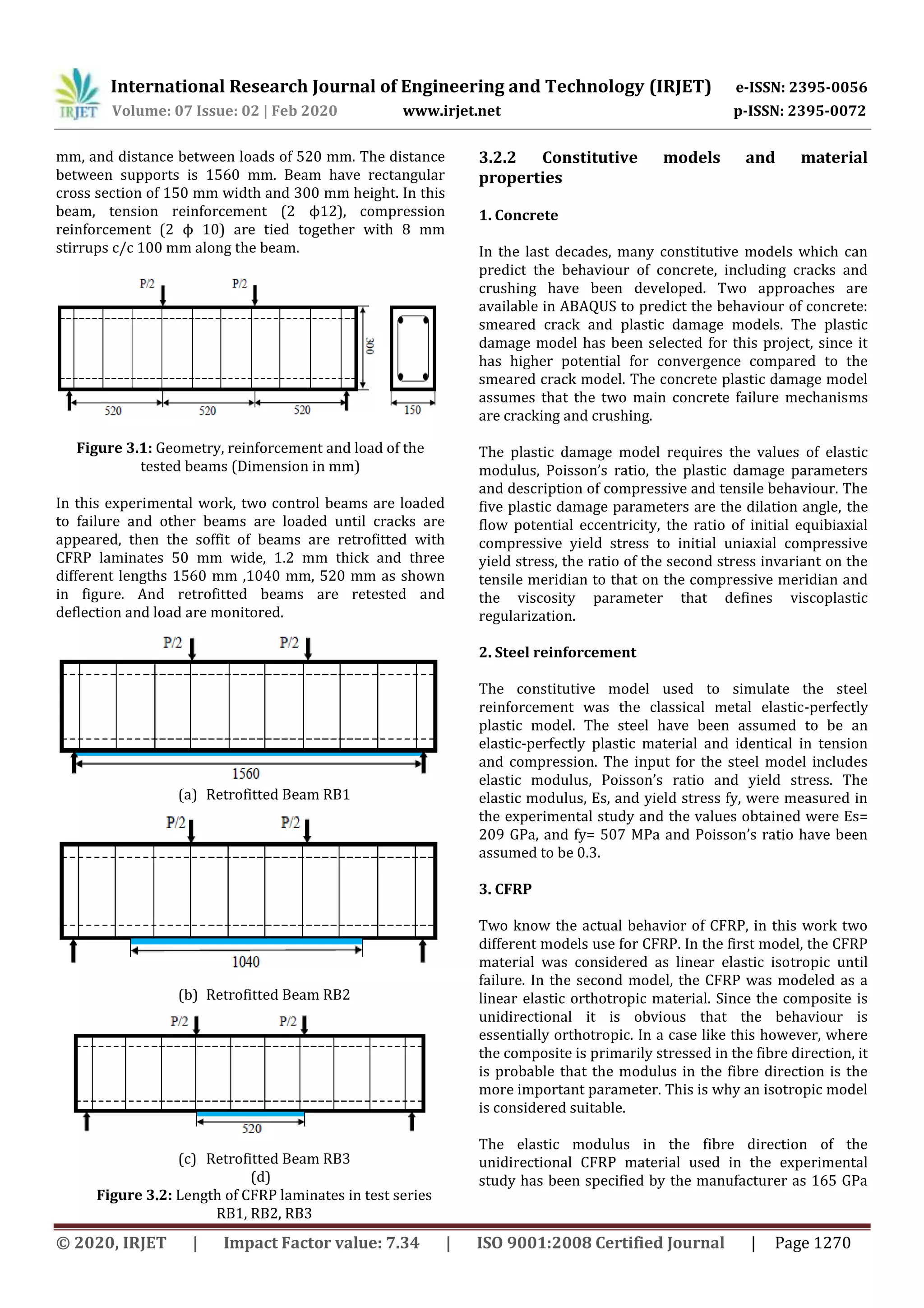 IRJET- Finite Element Analysis of Retrofitting of RC Beam with CFRP using Abaqus | PDF