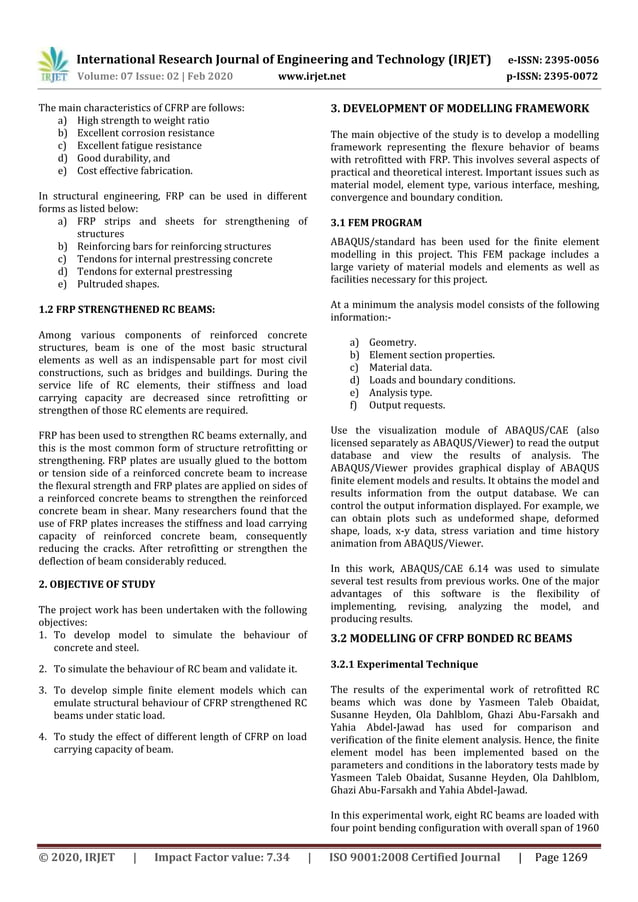 IRJET- Finite Element Analysis of Retrofitting of RC Beam with CFRP using Abaqus | PDF