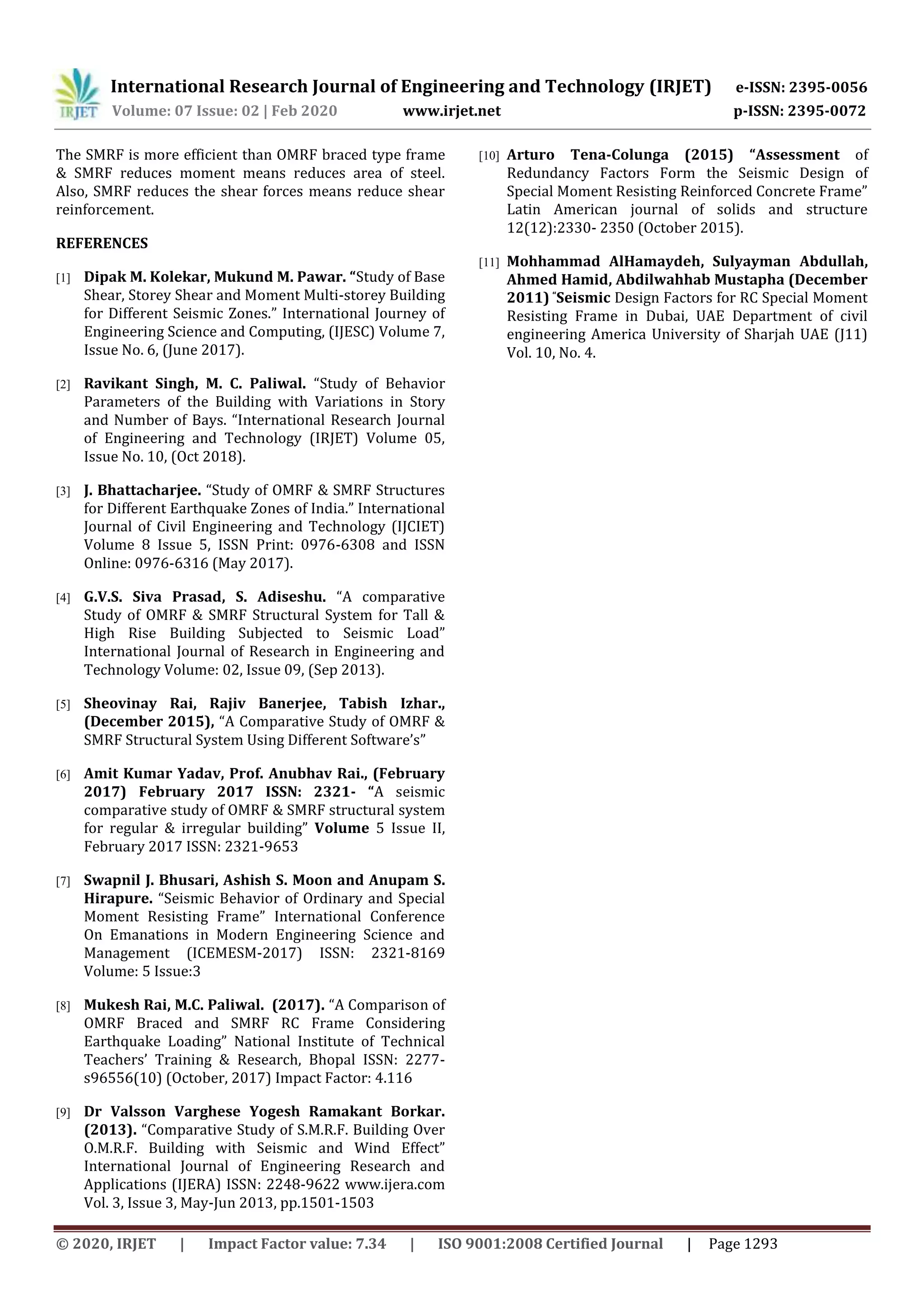 IRJET - Seismic Comparison of OMRF & SMRF Structural System on Zone II | PDF