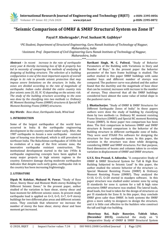 IRJET - Seismic Comparison of OMRF & SMRF Structural System on Zone II ...