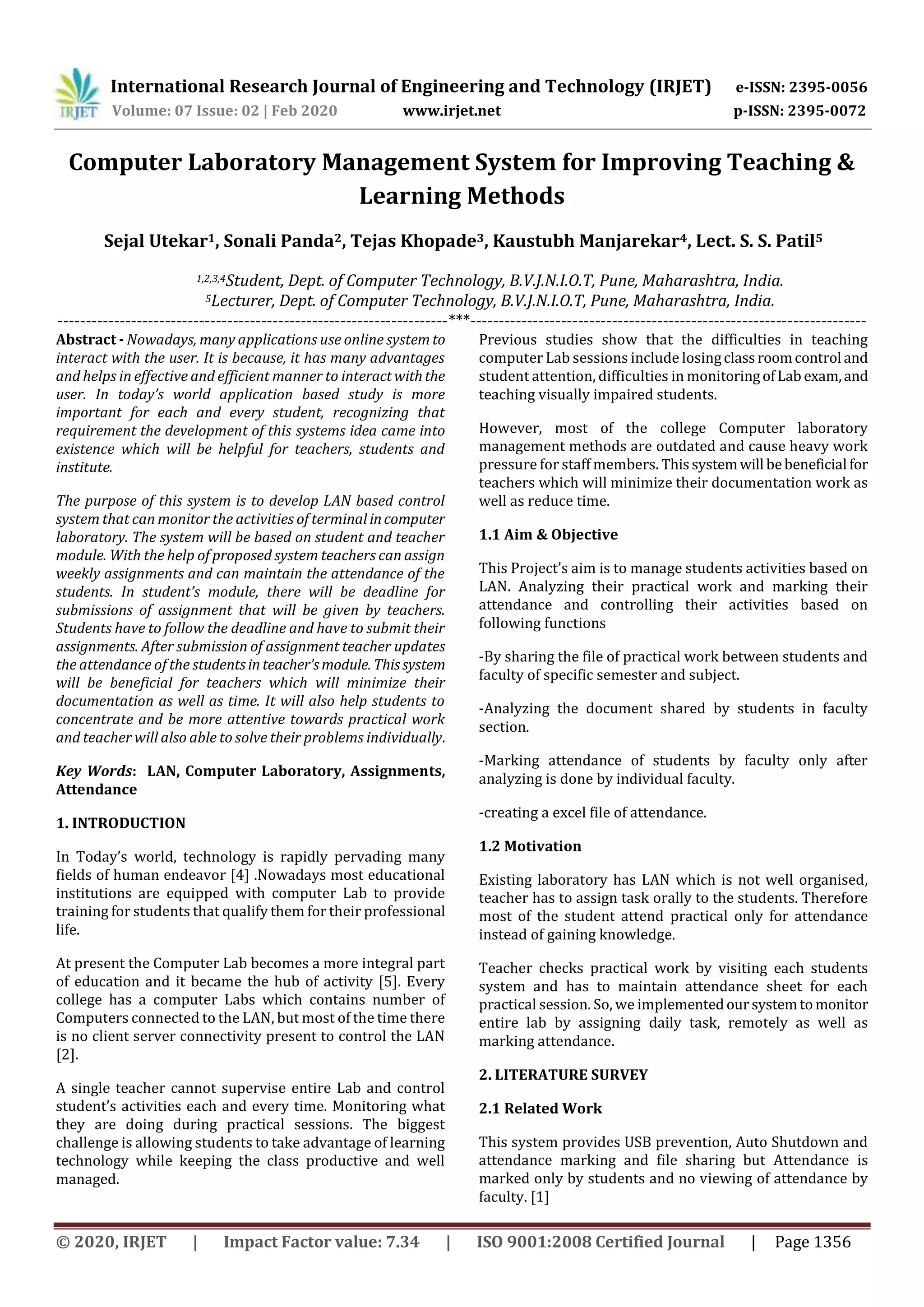 Irjet Computer Laboratory Management System For Improving Teaching