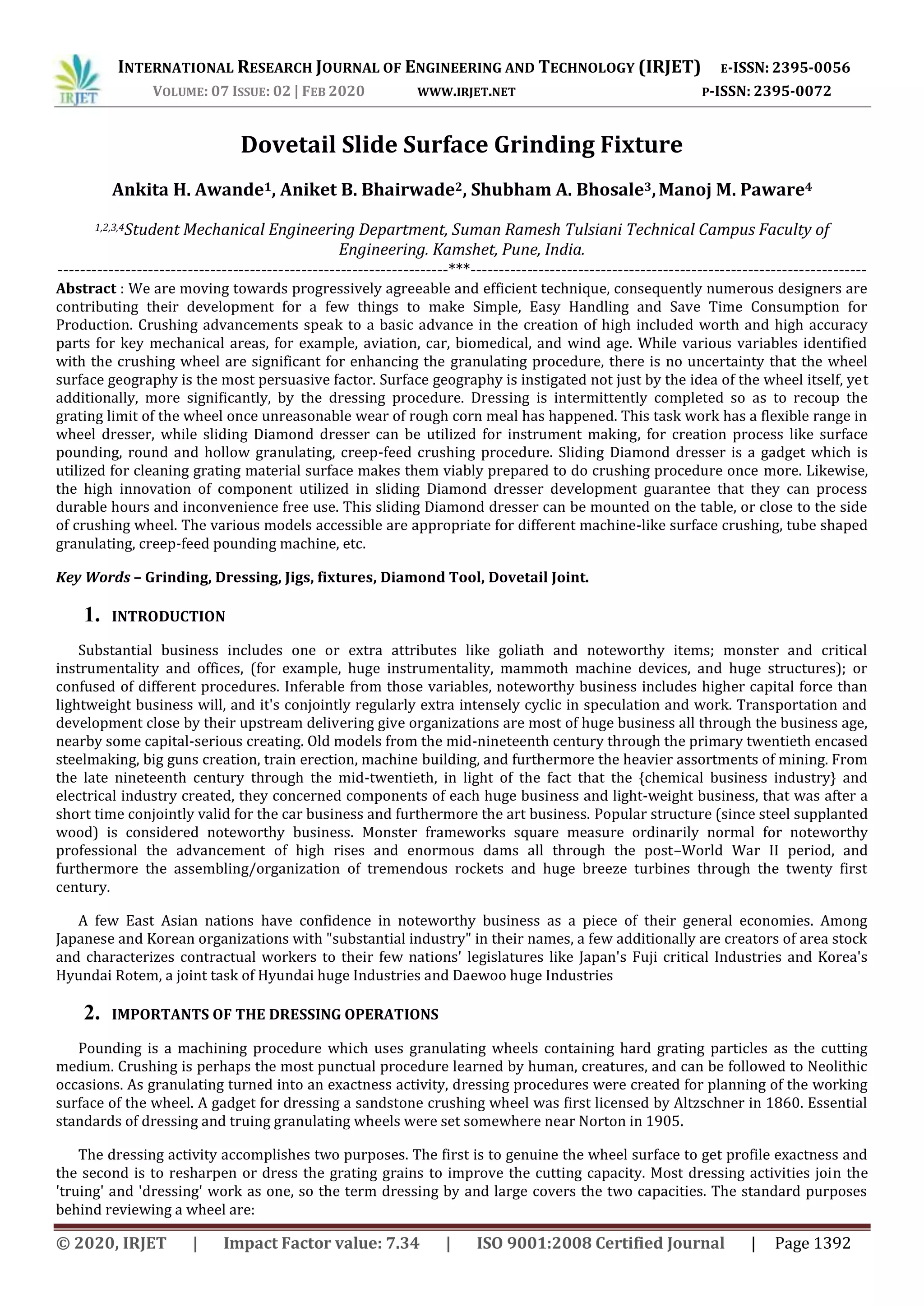 IRJET - Dovetail Slide Surface Grinding Fixture | PDF
