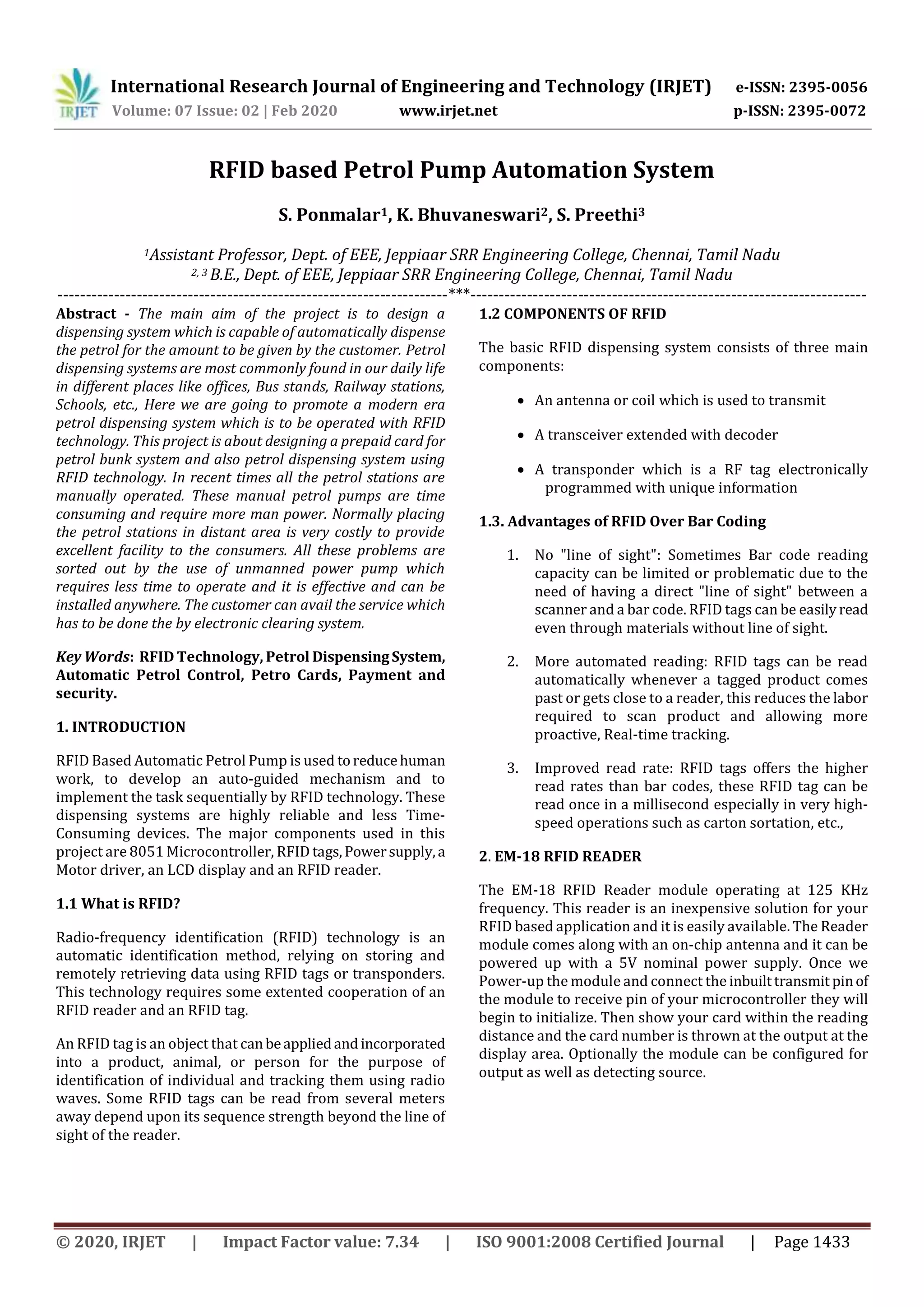 IRJET - RFID based Petrol Pump Automation System | PDF