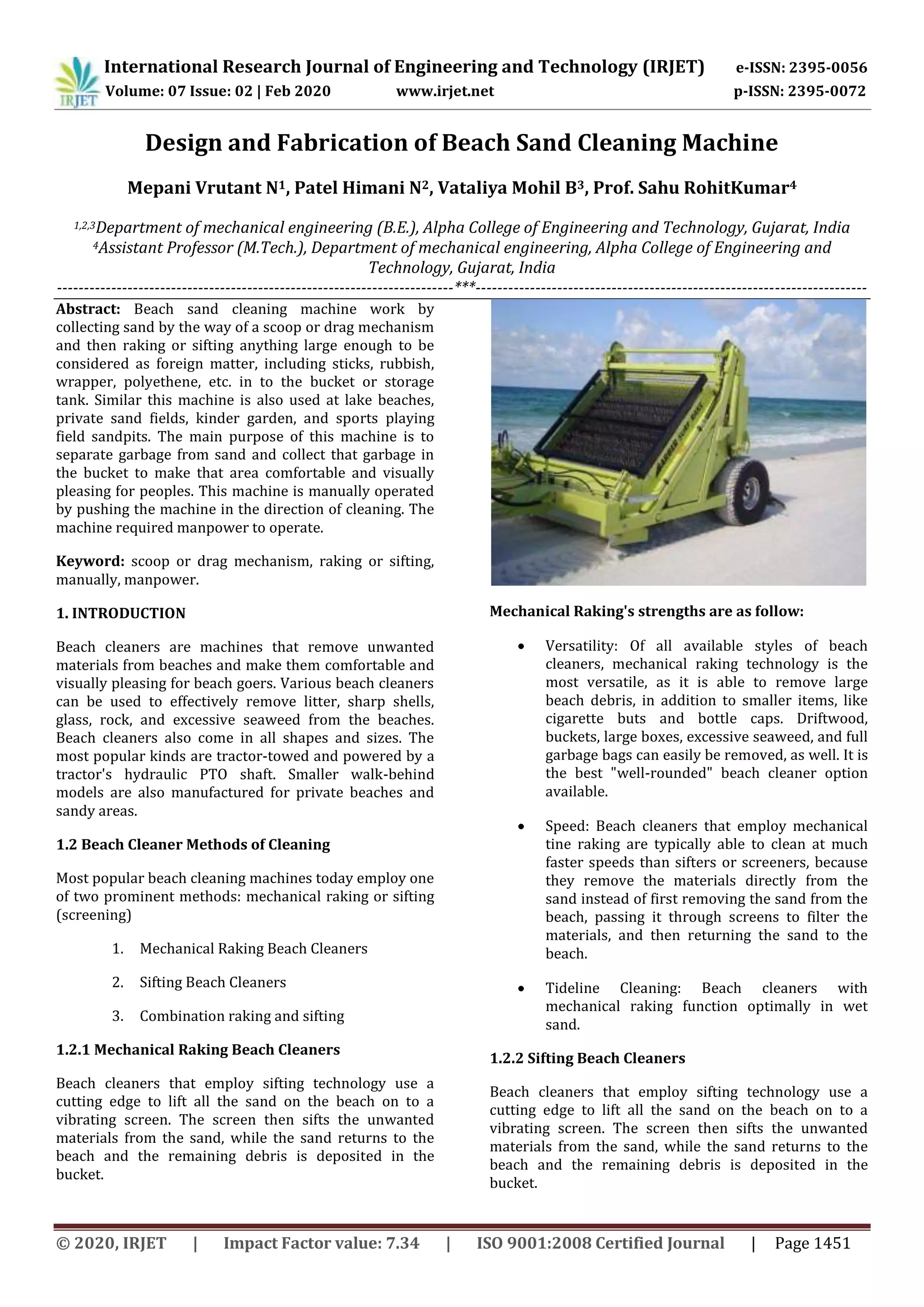 IRJET- Design and Fabrication of Beach Sand Cleaning Machine | PDF