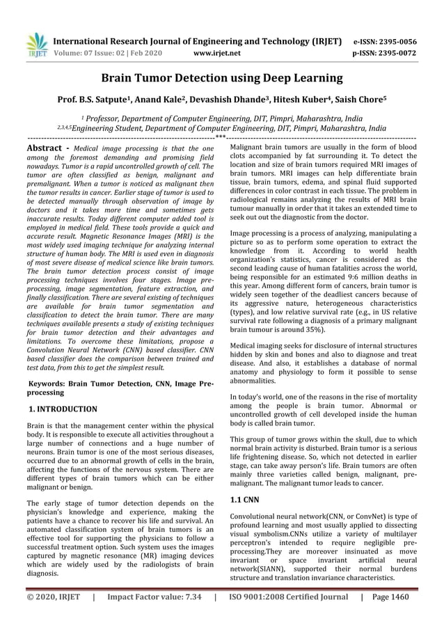 IRJET- Brain Tumor Detection using Deep Learning | PDF