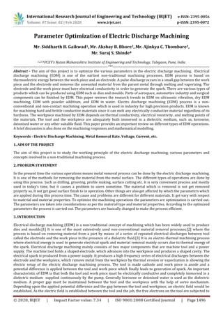 IRJET- Parameter Optimization of Electric Discharge Machining | PDF