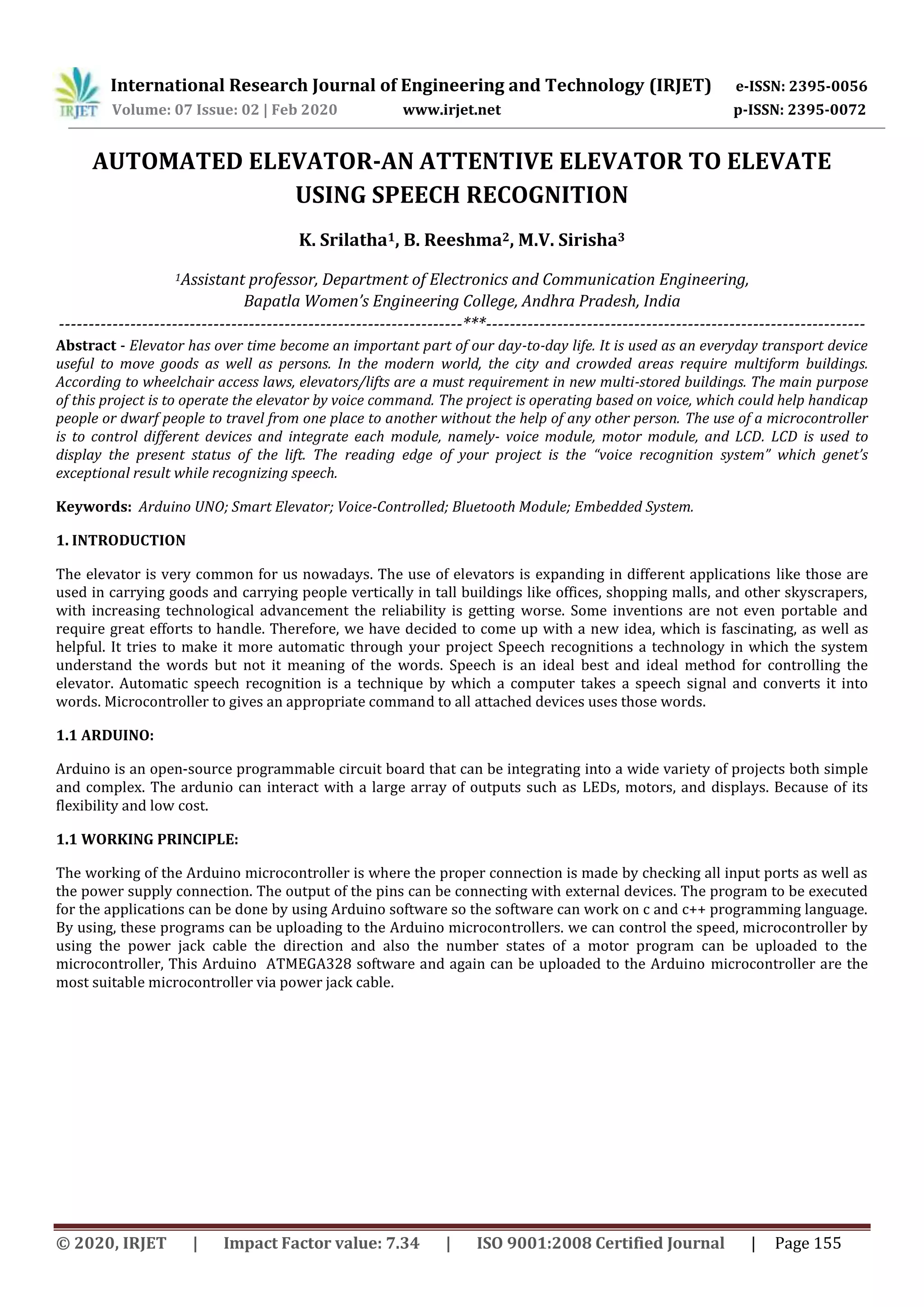 IRJET- Automated Elevator-An Attentive Elevator to Elevate using Speech Recognition | PDF ...