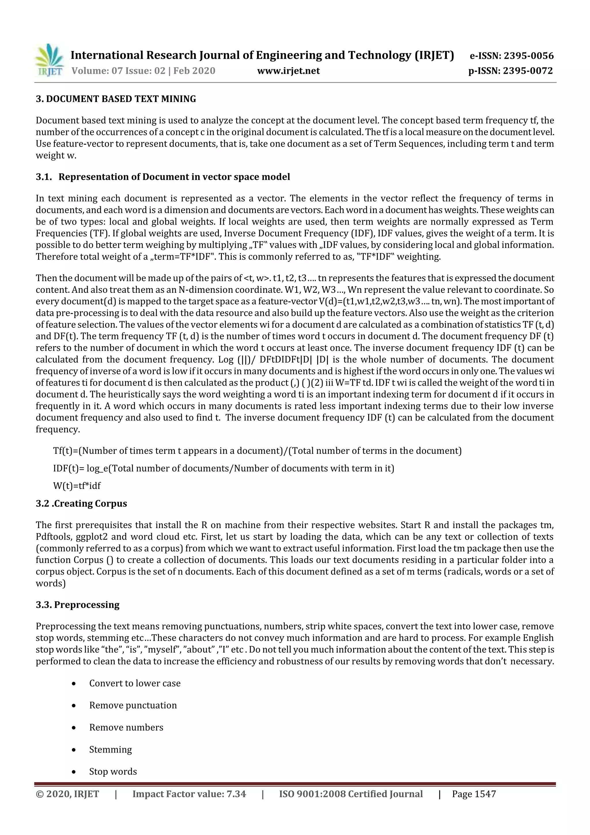 IRJET - Document Comparison based on TF-IDF Metric | PDF
