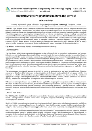 IRJET - Document Comparison based on TF-IDF Metric | PDF