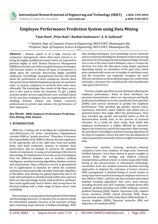 IRJET - Employee Performance Prediction System using Data Mining | PDF