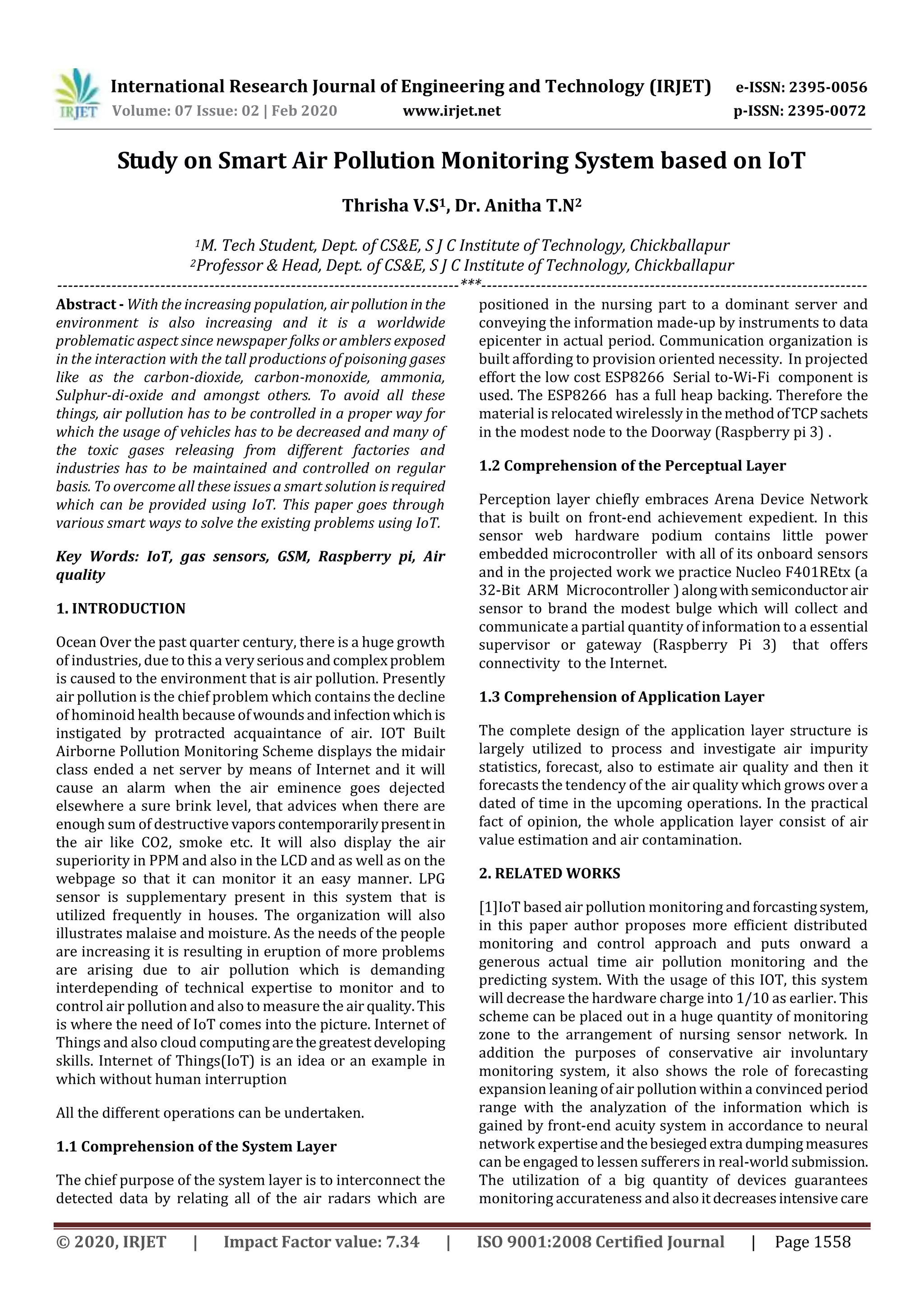IRJET - Study on Smart Air Pollution Monitoring System based on IoT | PDF