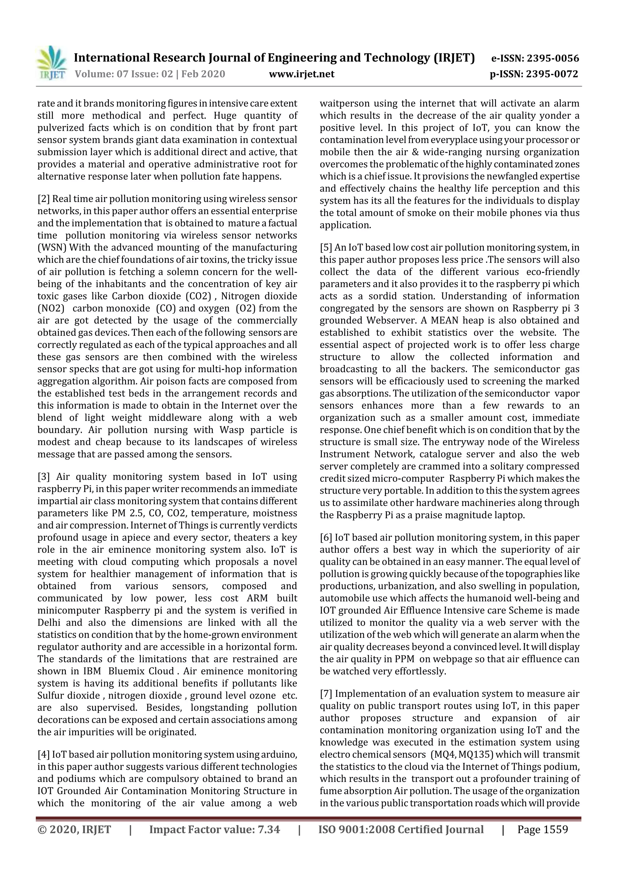 IRJET - Study on Smart Air Pollution Monitoring System based on IoT | PDF