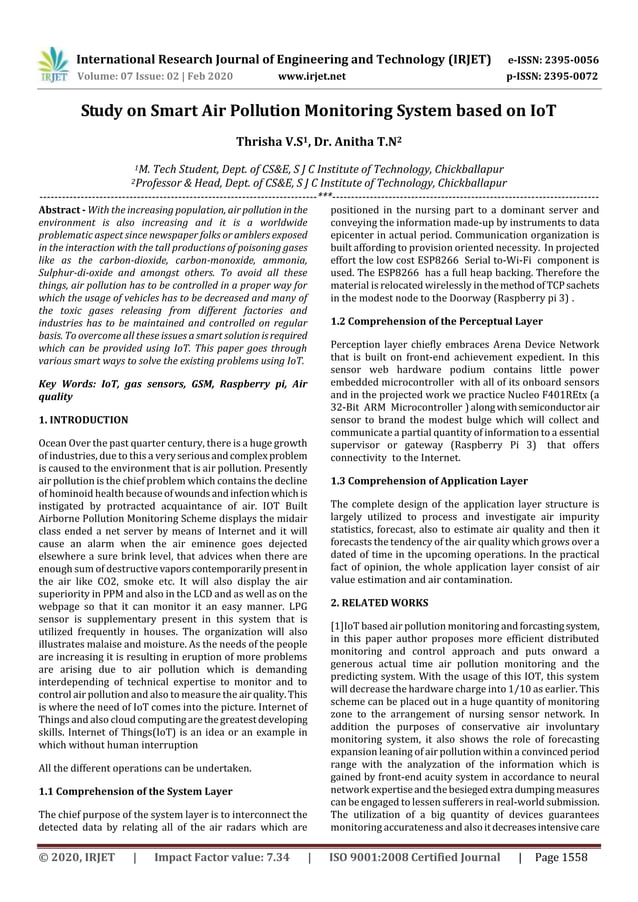 IRJET - Study on Smart Air Pollution Monitoring System based on IoT | PDF
