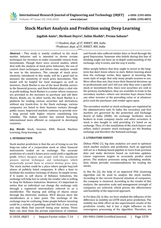 IRJET - Stock Market Analysis and Prediction using Deep Learning | PDF