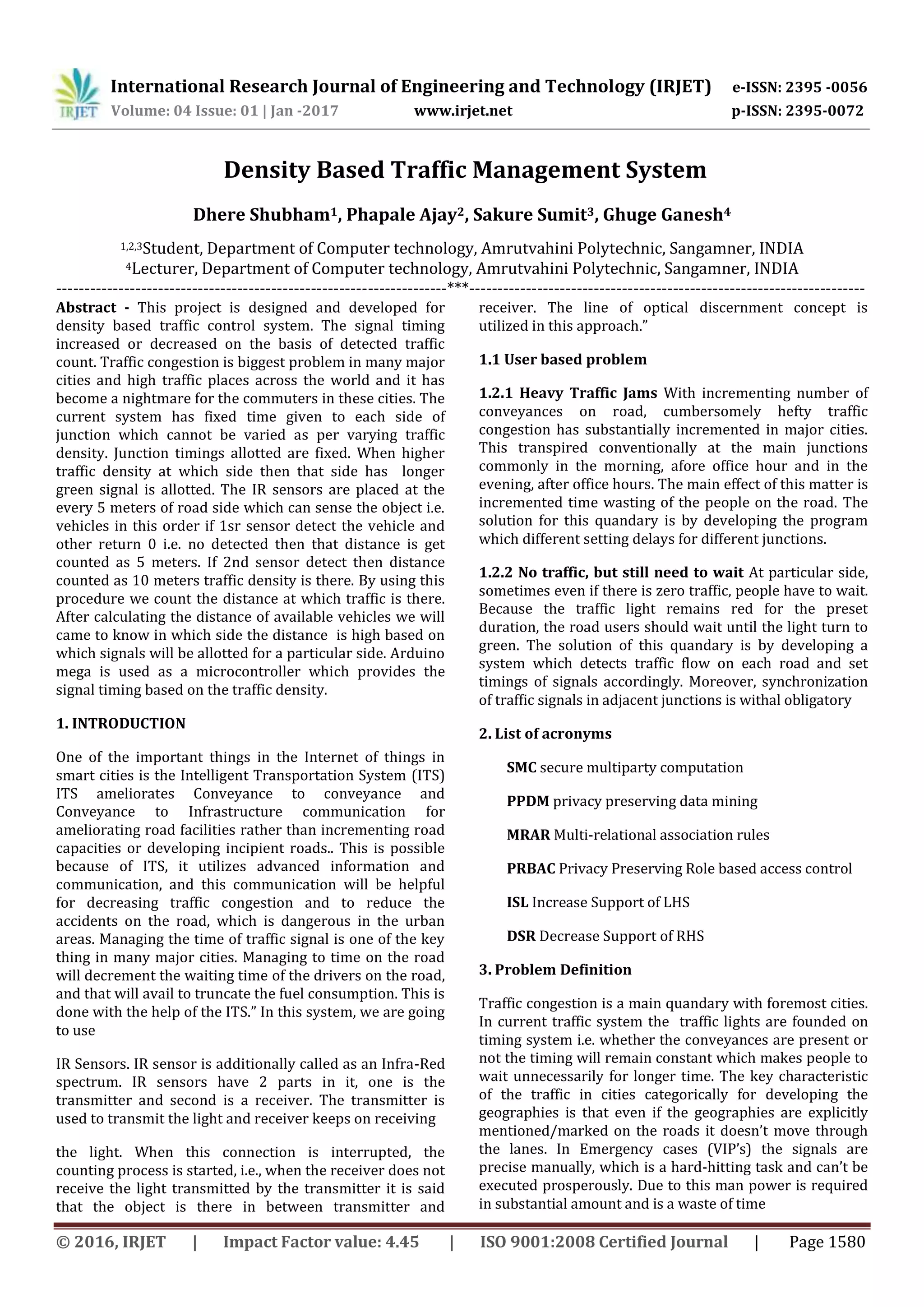 IRJET - Density based Traffic Management System | PDF