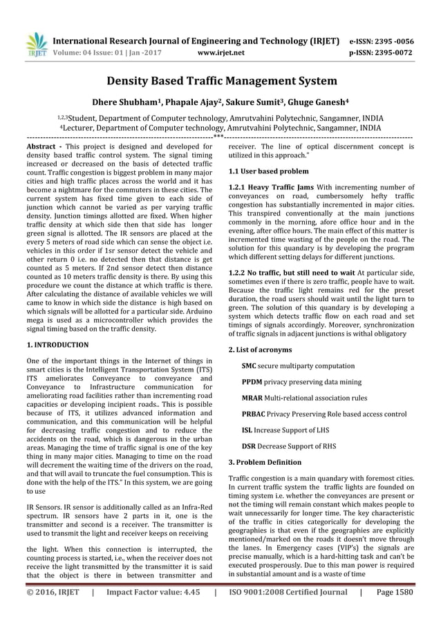 IRJET - Density based Traffic Management System | PDF