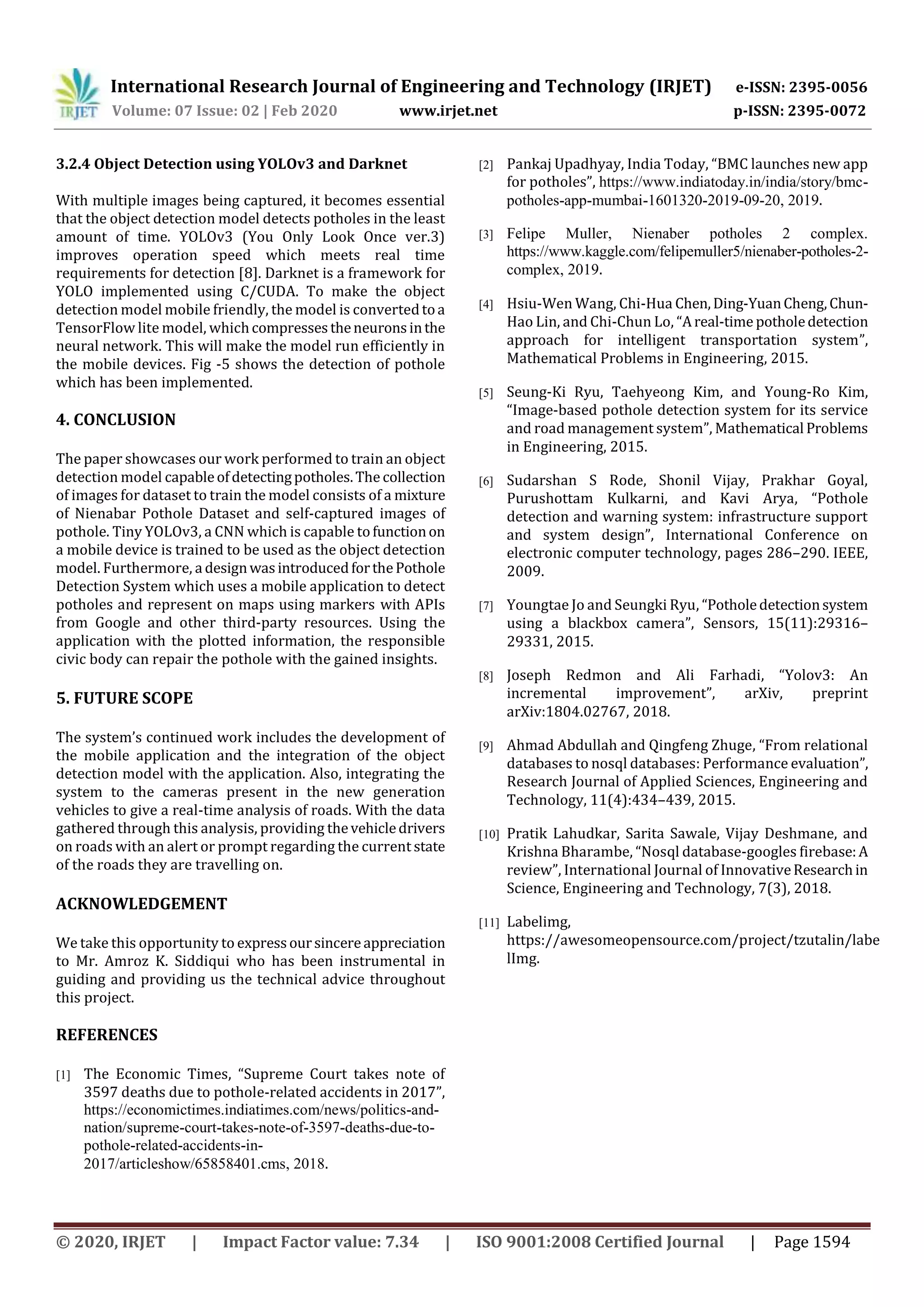 Irjet An Intelligent Pothole Detection System Using Deep Learning Pdf