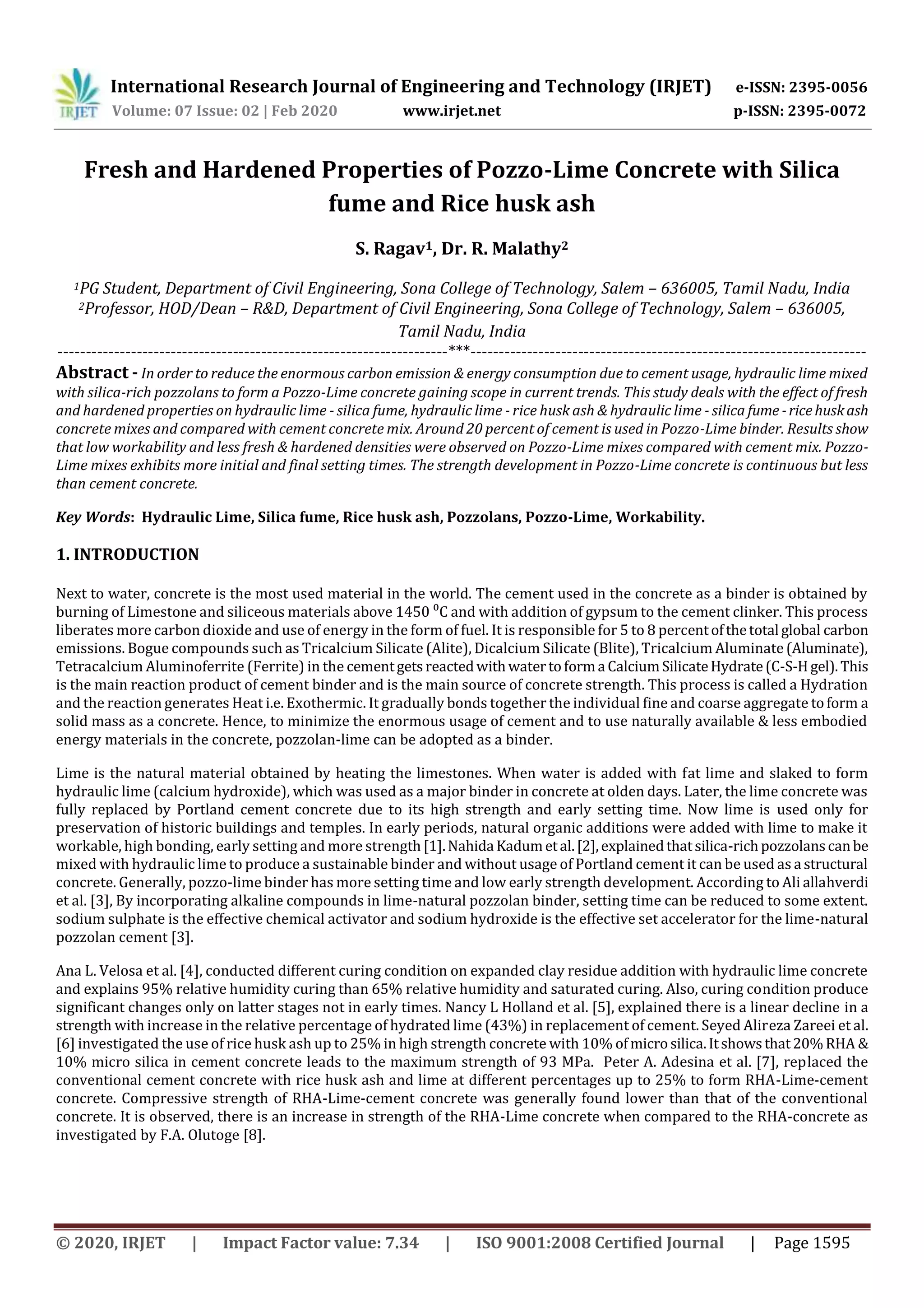 IRJET - Fresh and Hardened Properties of Pozzo-Lime Concrete with ...