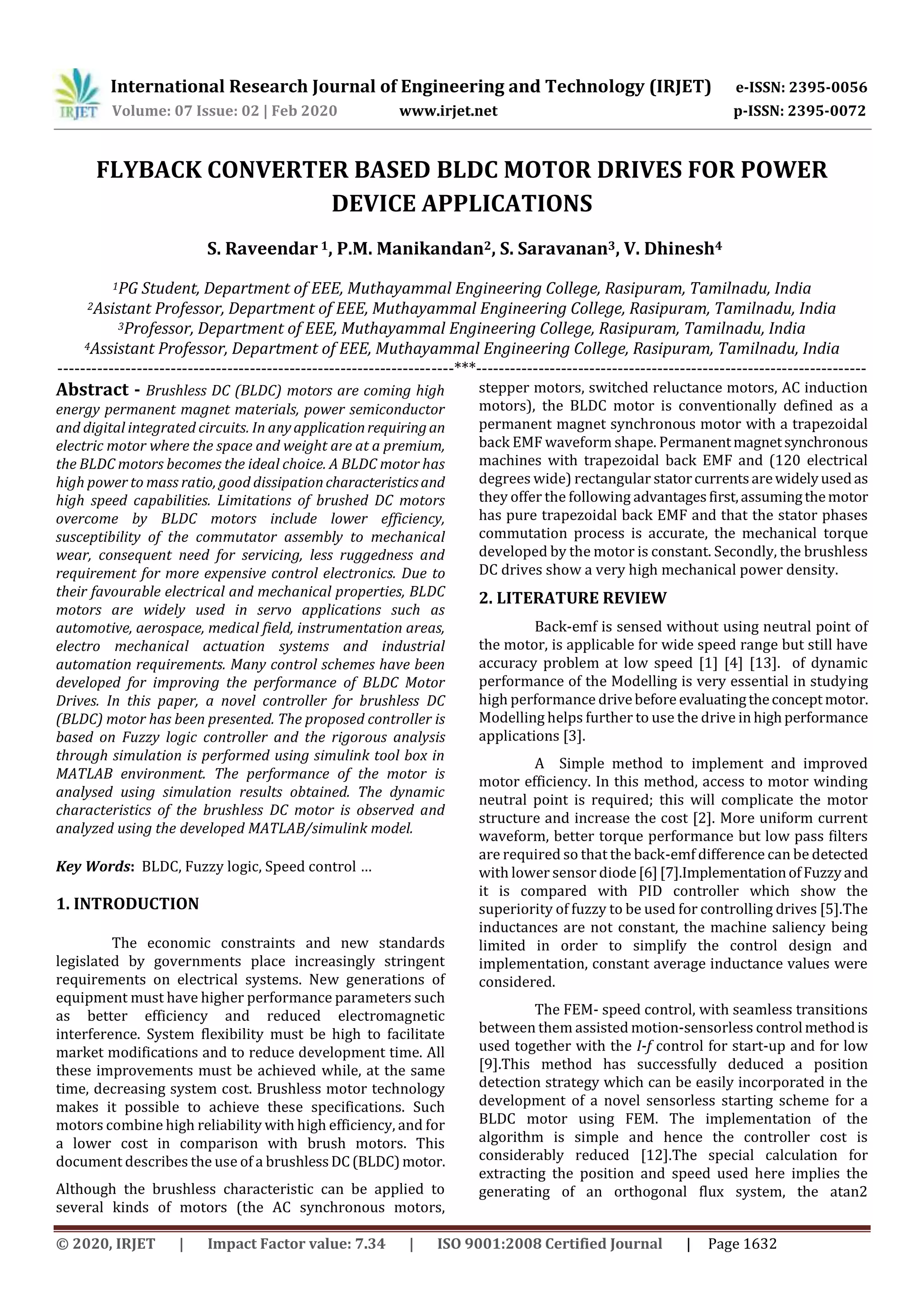 IRJET - Flyback Converter based BLDC Motor Drives for Power Device ...