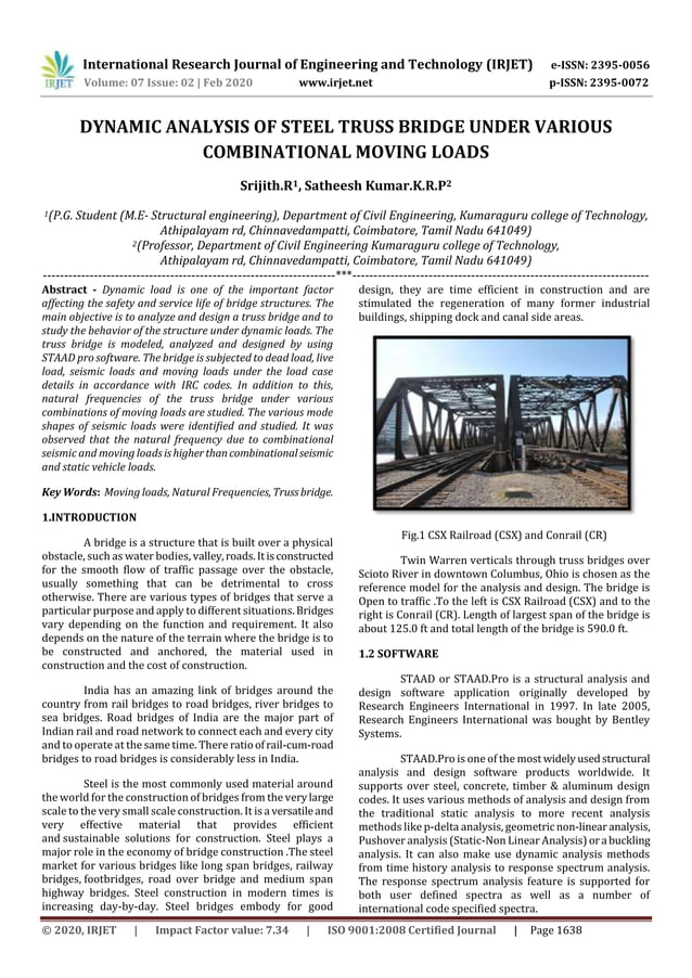 IRJET - Dynamic Analysis of Steel Truss Bridge under Various ...