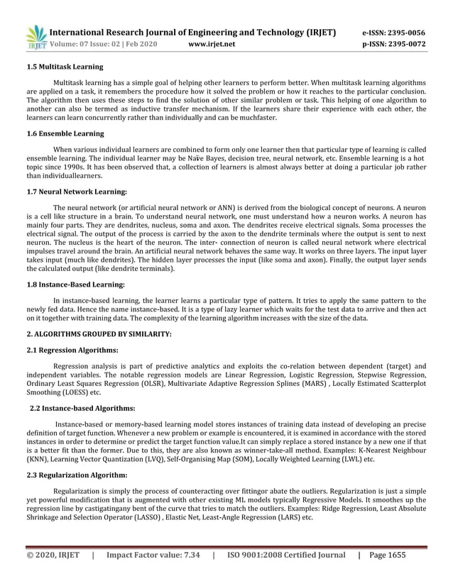 IRJET - A Survey on Machine Learning Algorithms, Techniques and Applications | PDF