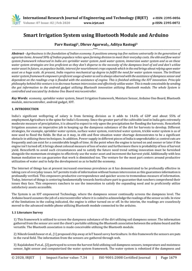 IRJET - Smart Irrigation System using Bluetooth Module and Arduino | PDF