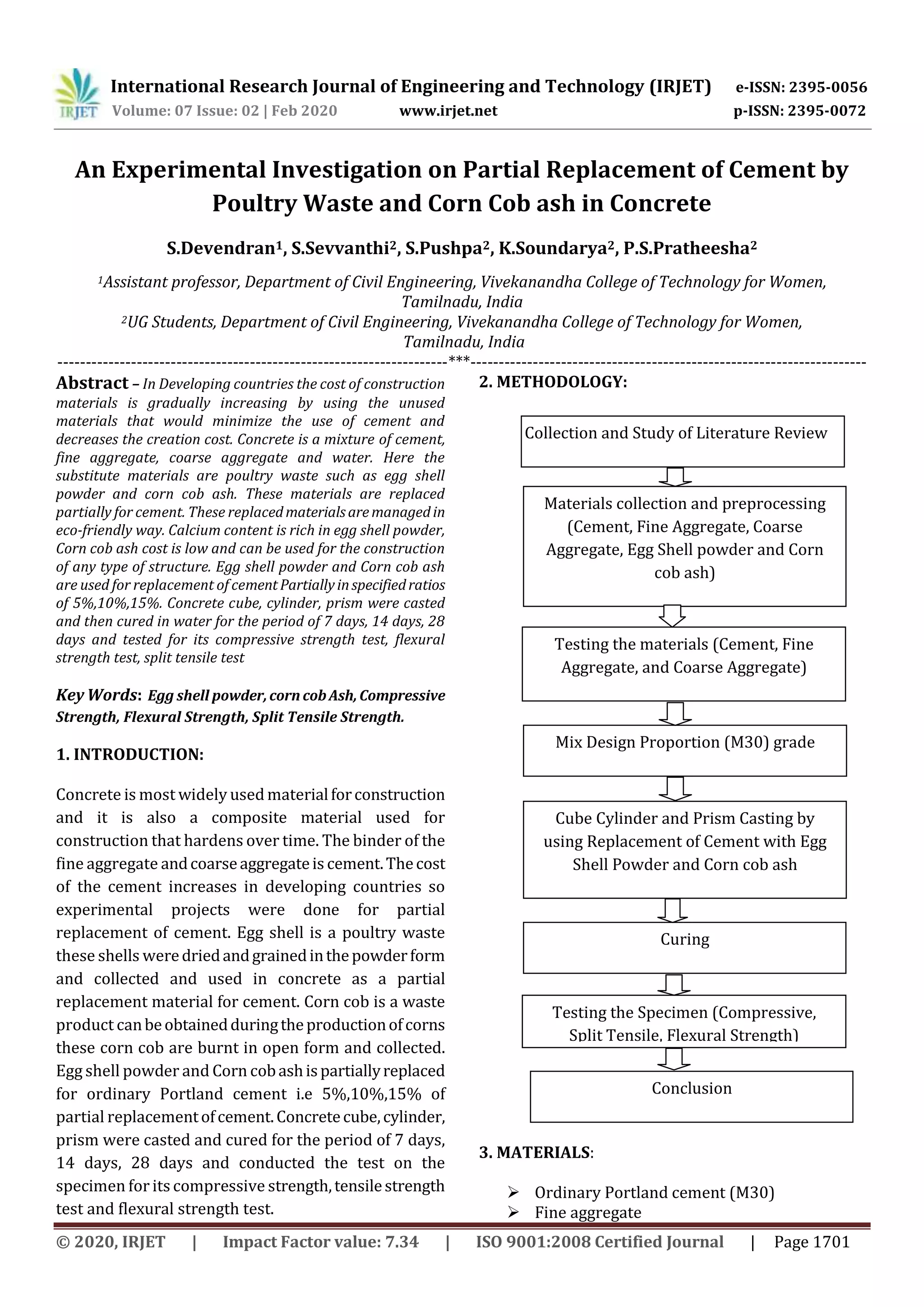 IRJET - An Experimental Investigation on Partial Replacement of Cement ...
