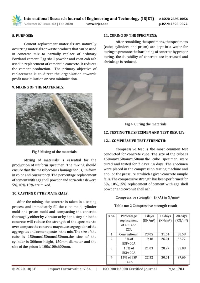 IRJET - An Experimental Investigation on Partial Replacement of Cement by Poultry Waste and Corn ...