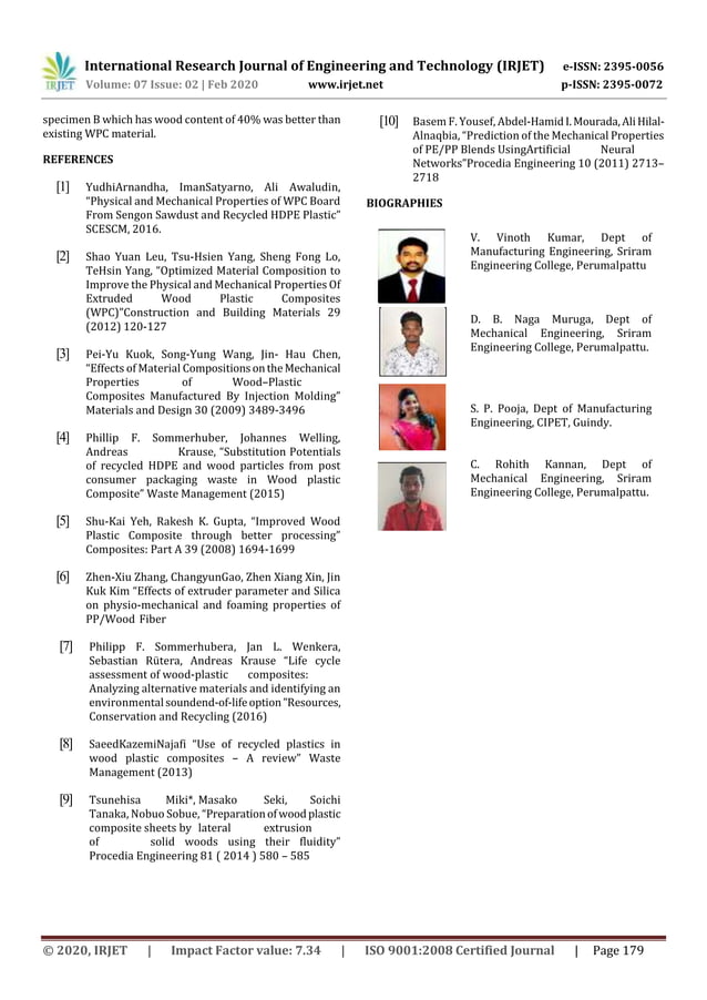 IRJET- Analysis on Mechanical Properties of Wood Plastic Composite | PDF