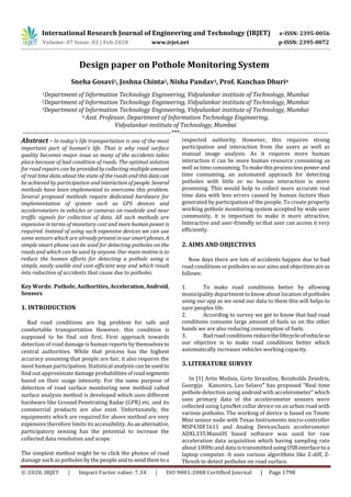 IRJET - Design Paper on Pothole Monitoring System | PDF