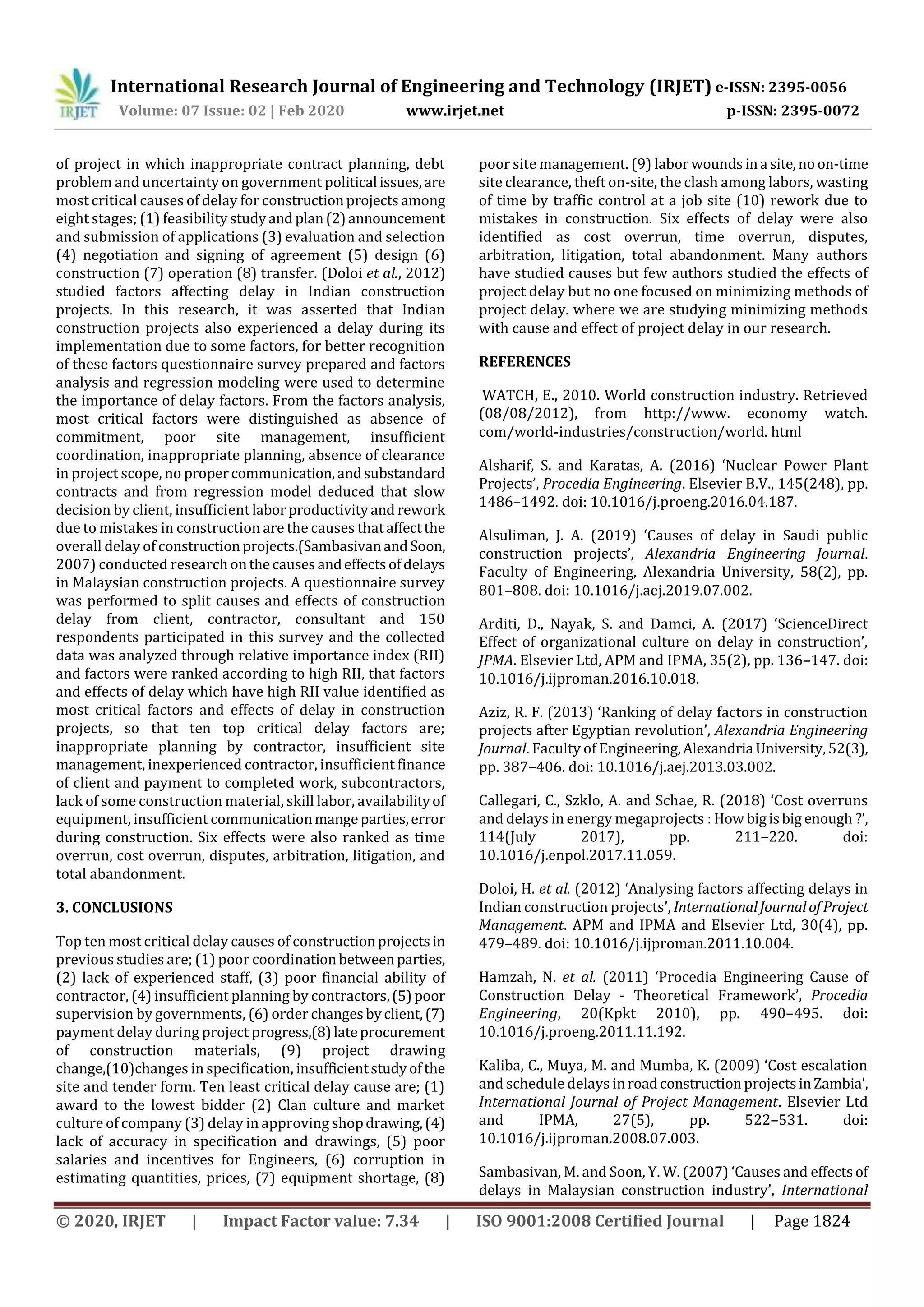 IRJET - Causes, Effects and Minimizing Methods of Construction Projects ...