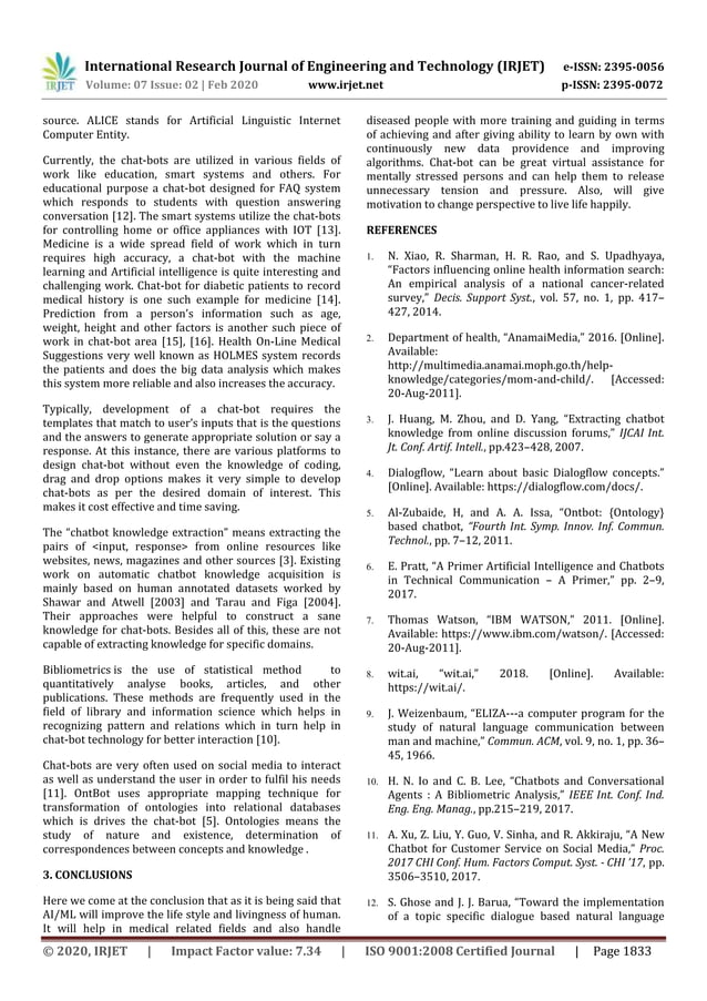 IRJET - Chat-Bot Utilization for Health Consultancy | PDF