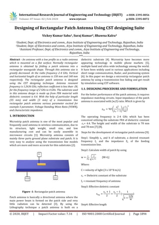 IRJET - Designing of Rectangular Patch Antenna Using CST designing ...