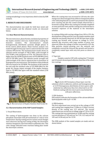 IRJET - Electrophoretic Deposition of Calcium phosphate Ceramics over Duplex Stainless Steel ...