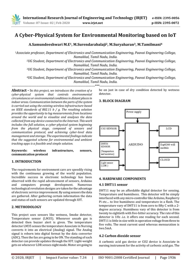 IRJET - A Cyber-Physical System for Environmental Monitoring Based on IOT | PDF