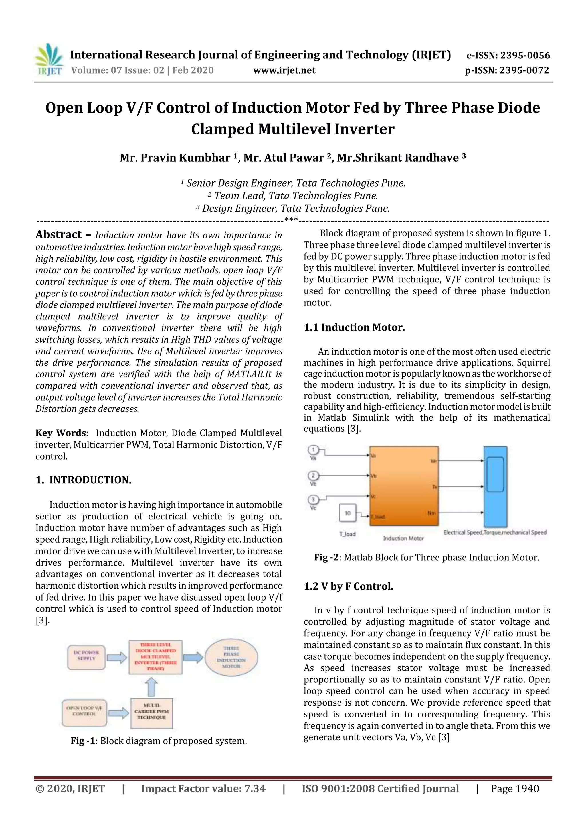 IRJET - Open Loop V/F Control of Induction Motor Fed by Three Phase Diode Clamped Multilevel ...