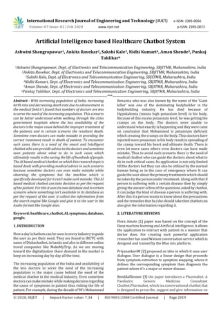 IRJET - Artificial Intelligence based Healthcare Chatbot System | PDF