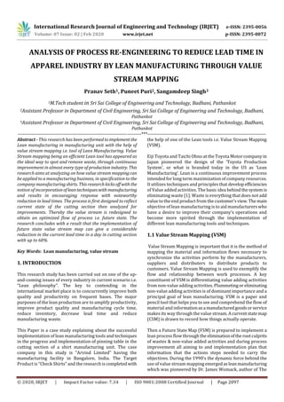 IRJET - Analysis of Process Re-Engineering to Reduce Lead Time in Apparel Industry by Lean ...
