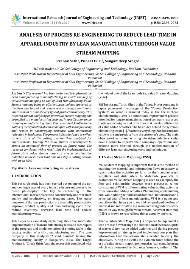 IRJET - Analysis of Process Re-Engineering to Reduce Lead Time in Apparel Industry by Lean ...