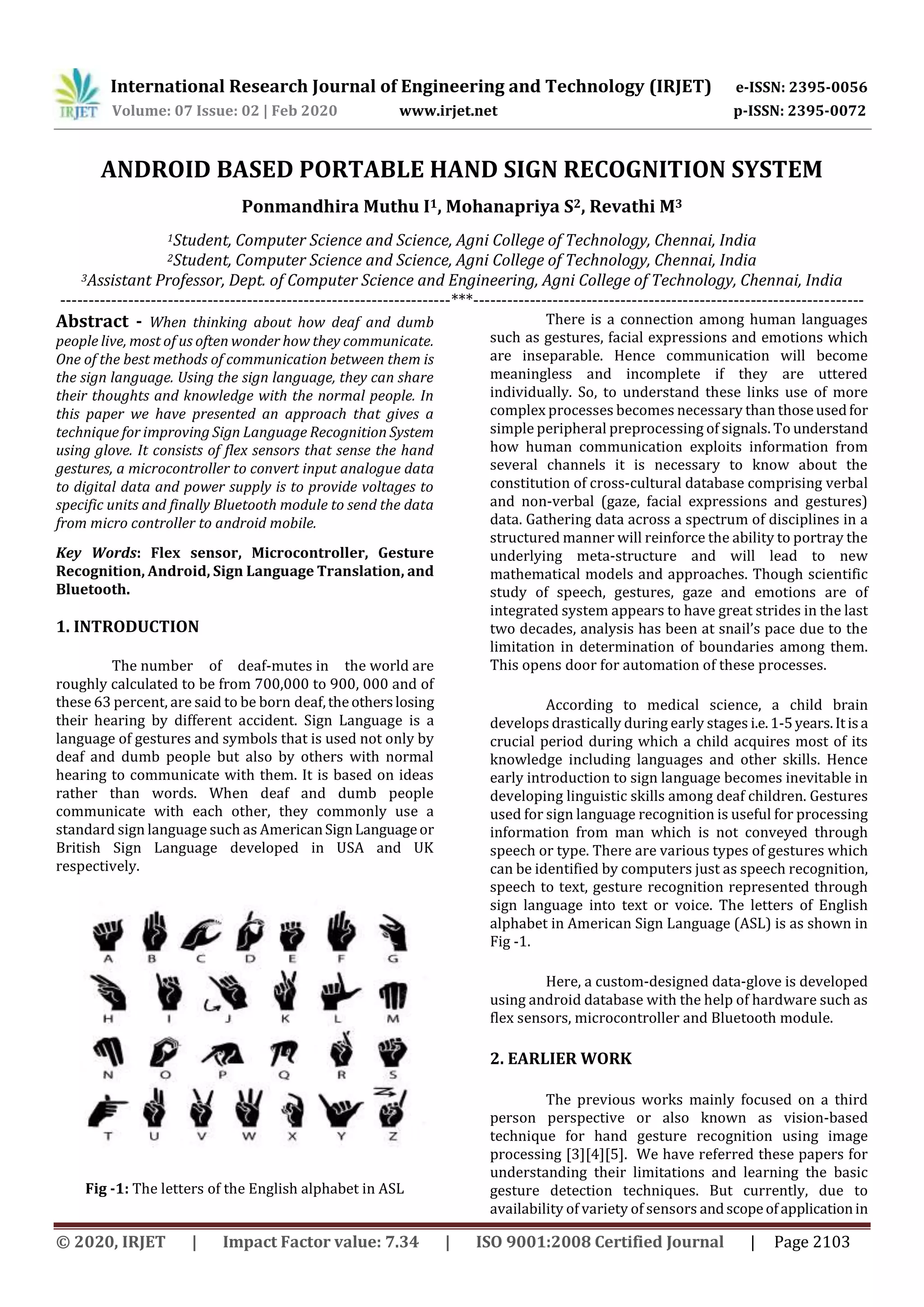 IRJET - Android based Portable Hand Sign Recognition System | PDF | Wearable Technology ...