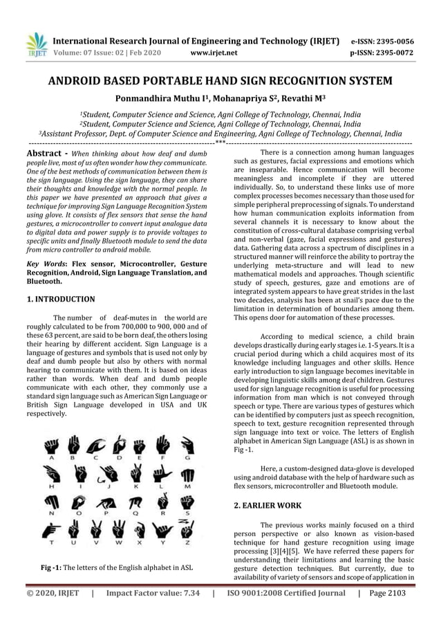 IRJET - Android based Portable Hand Sign Recognition System | PDF ...