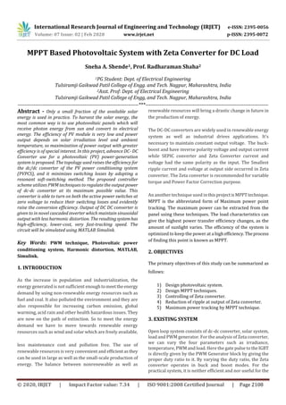 IRJET - MPPT based Photovoltaic System with Zeta Converter for DC Load | PDF
