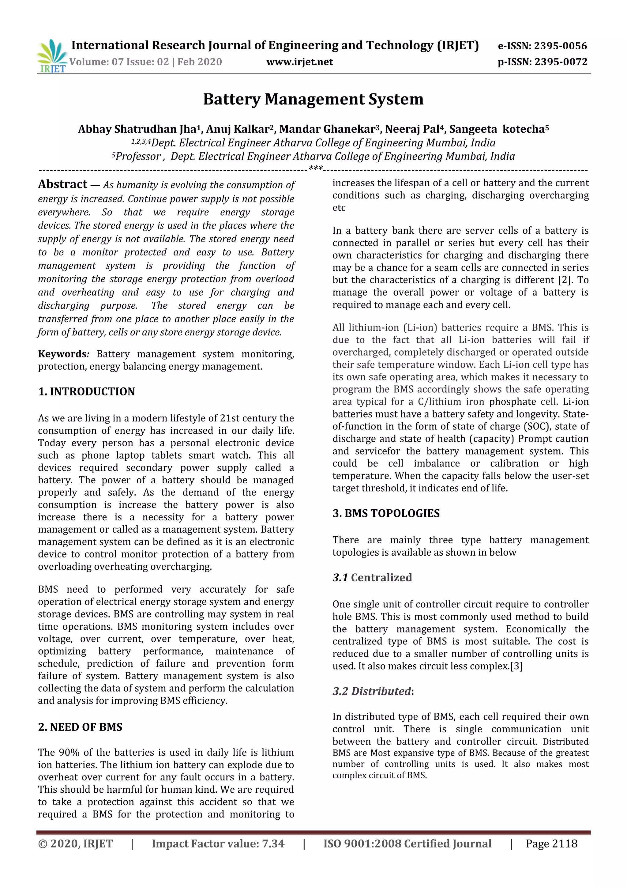 IRJET - Battery Management System | PDF