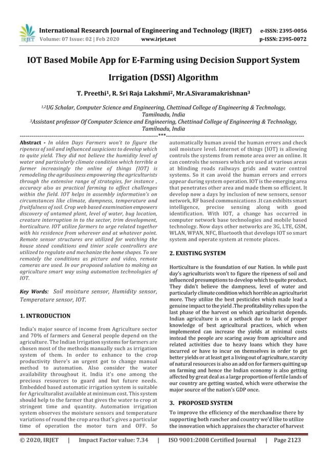 IRJET - IoT based Mobile App for E-Farming using Decision Support System Irrigation (DSSI ...
